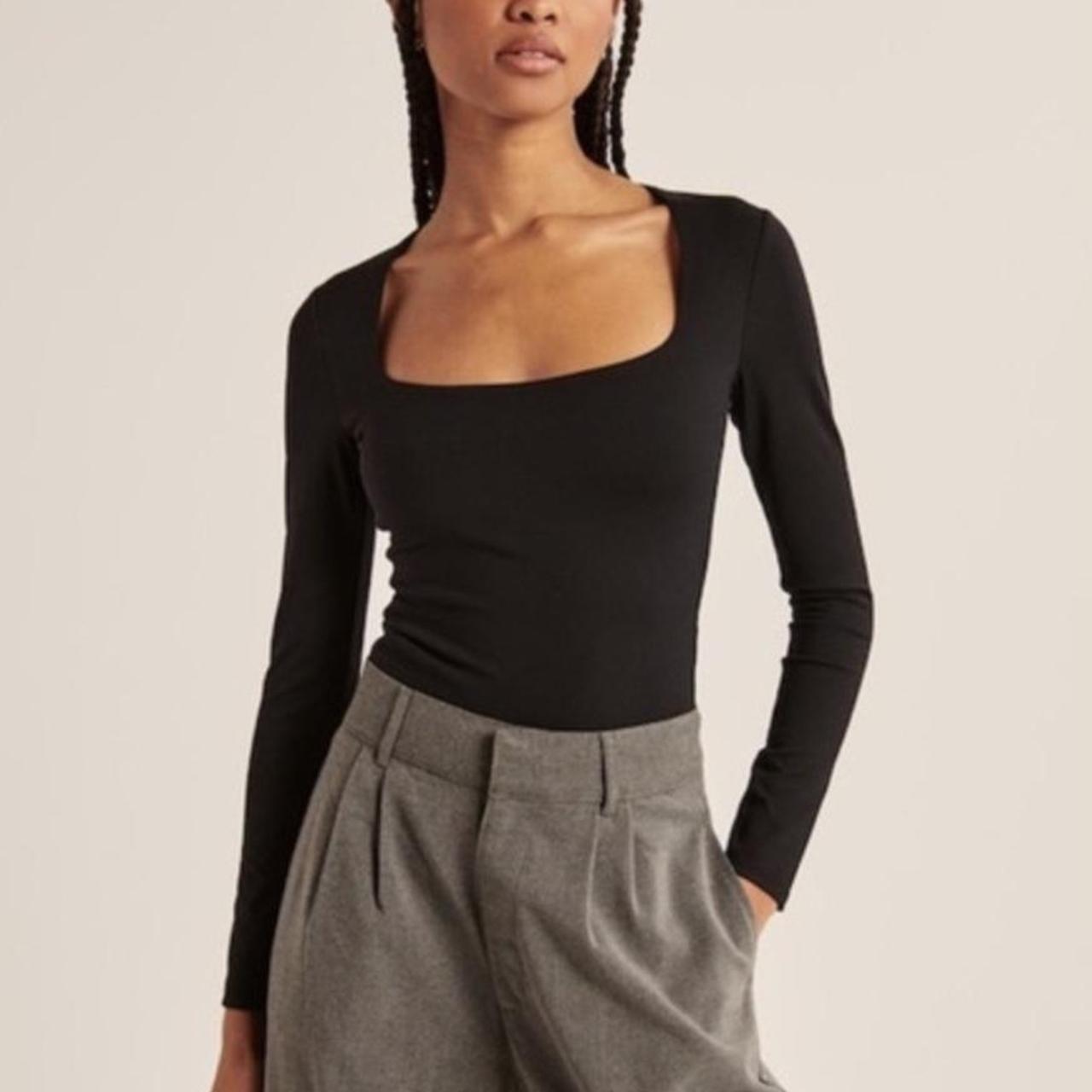 Abercrombie & Fitch Black Square Neck Long Sleeve... - Depop