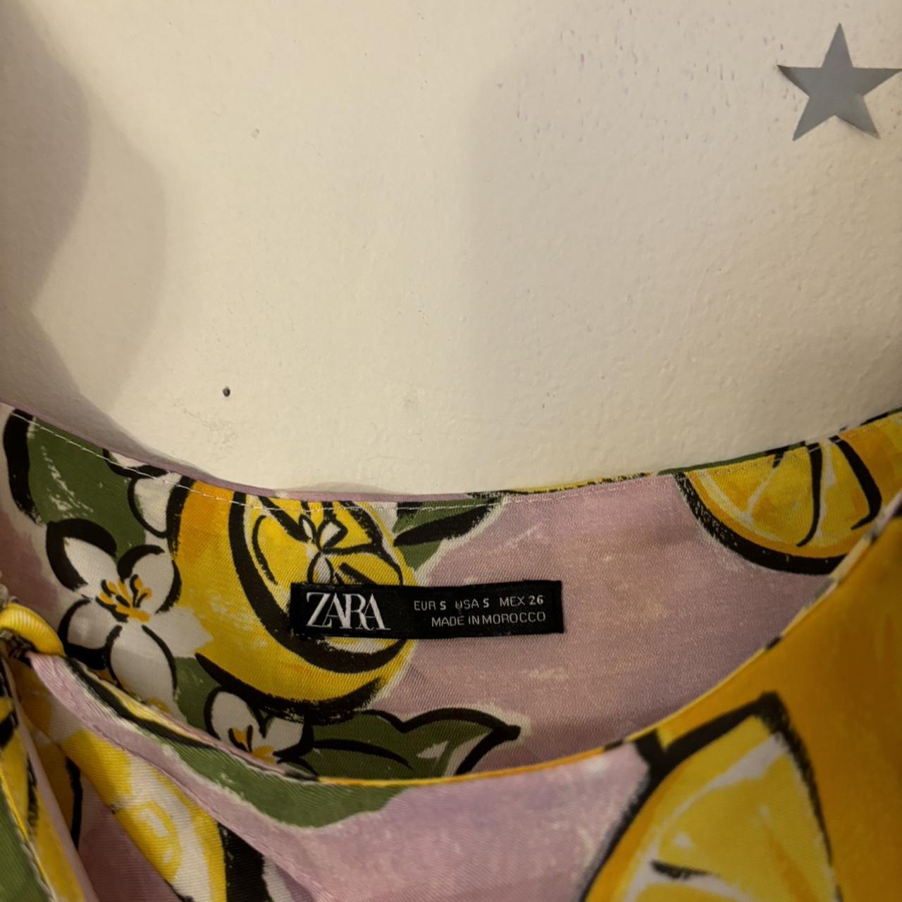 Zara Lemon Print Ruffle Crop Summer Wrap Blouse... - Depop