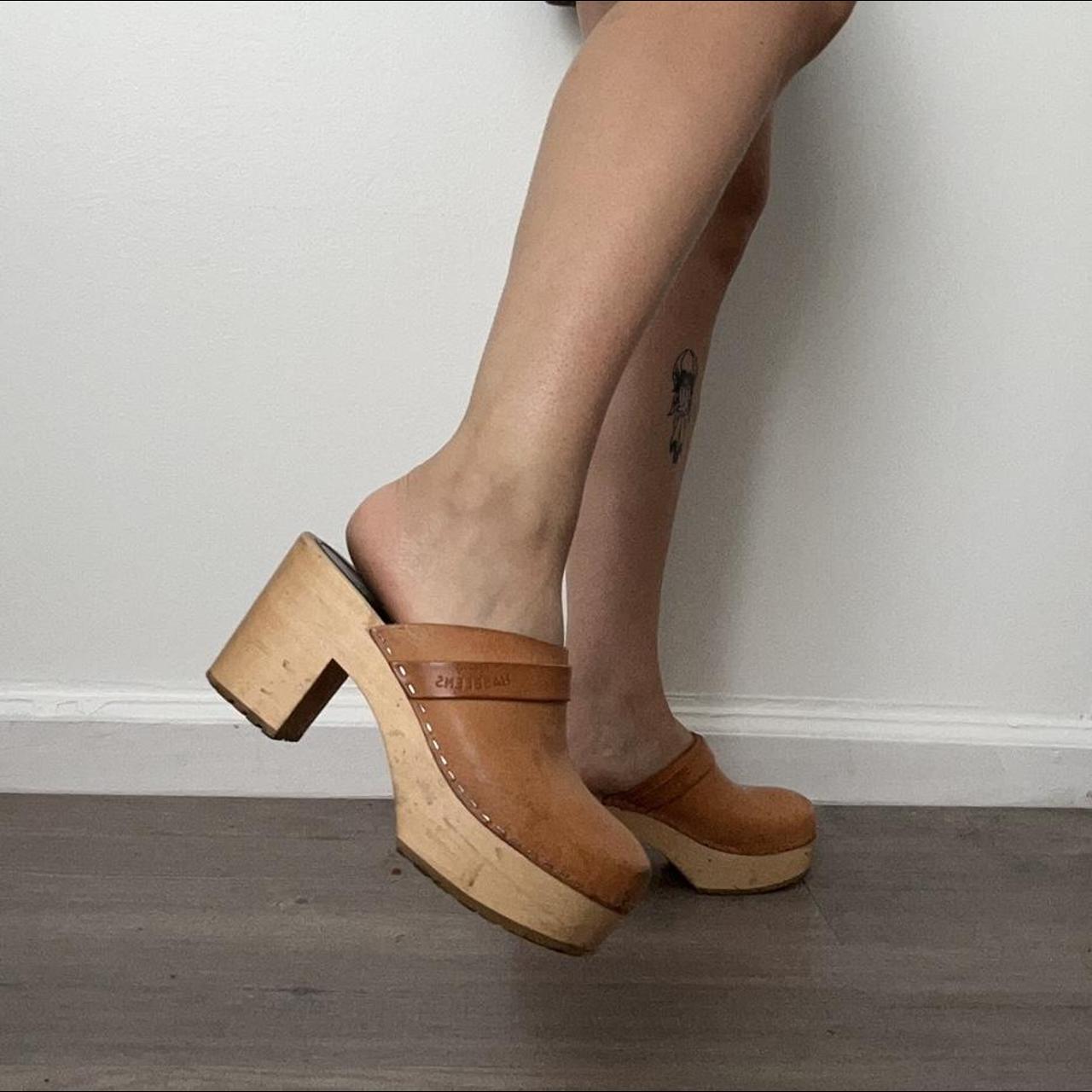 chestnut swedish hasbeens clogs size eu 37, fits as... - Depop