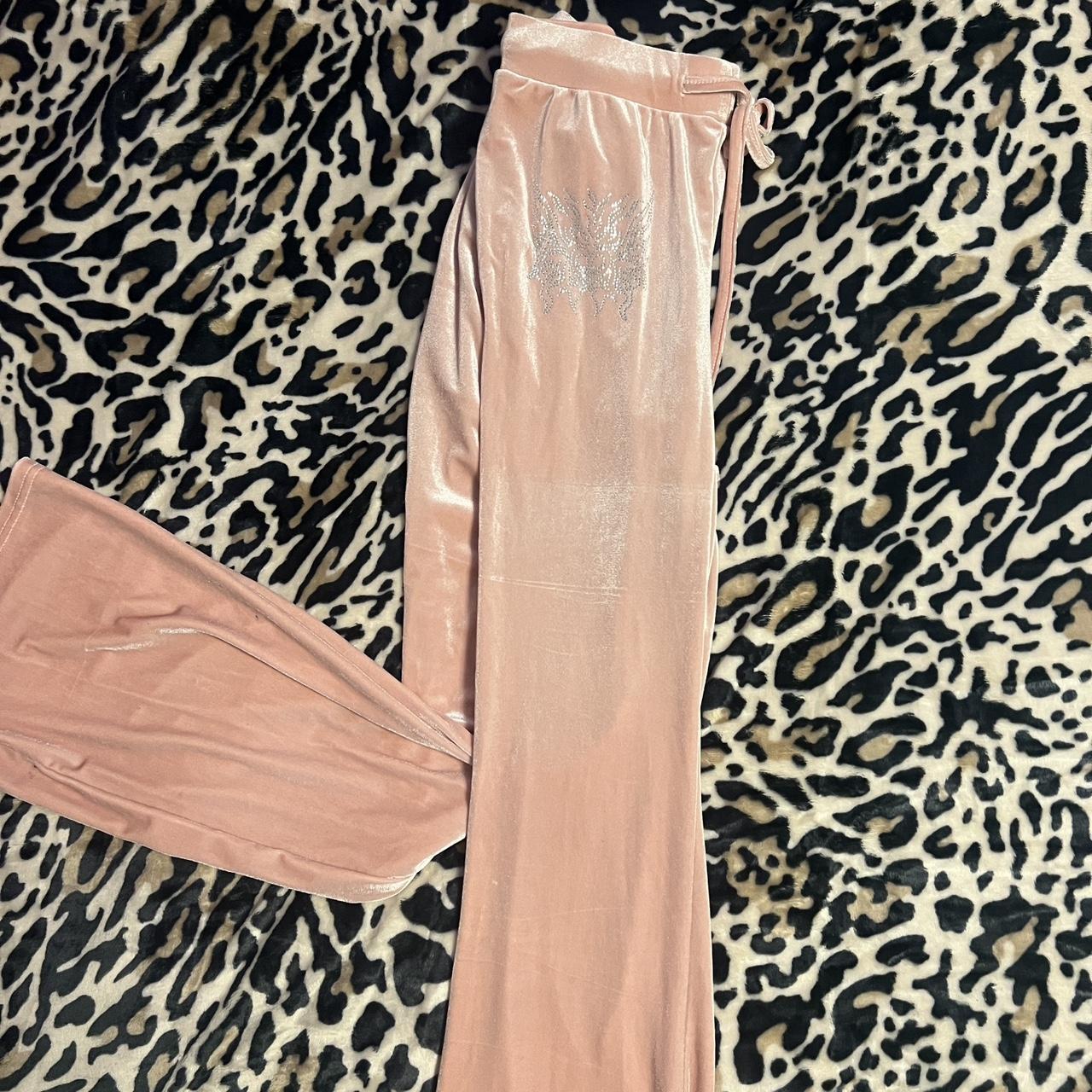 pink bedazzled velvet sweatpants. size small. small... - Depop