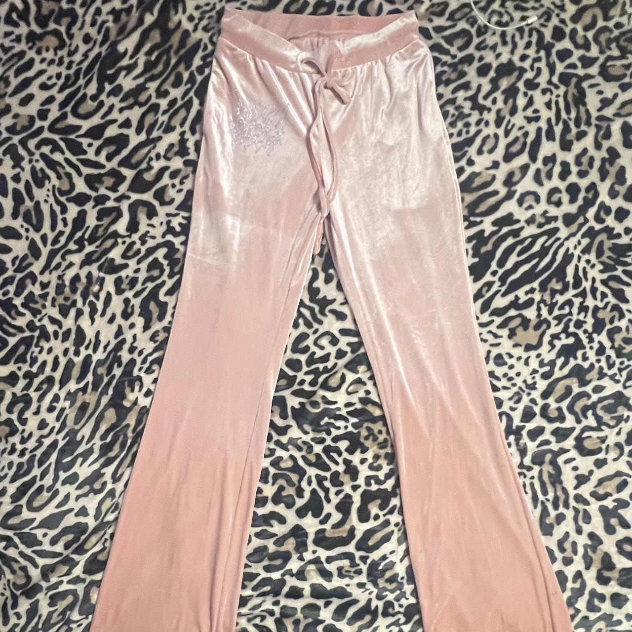pink bedazzled velvet sweatpants. size small. small... - Depop