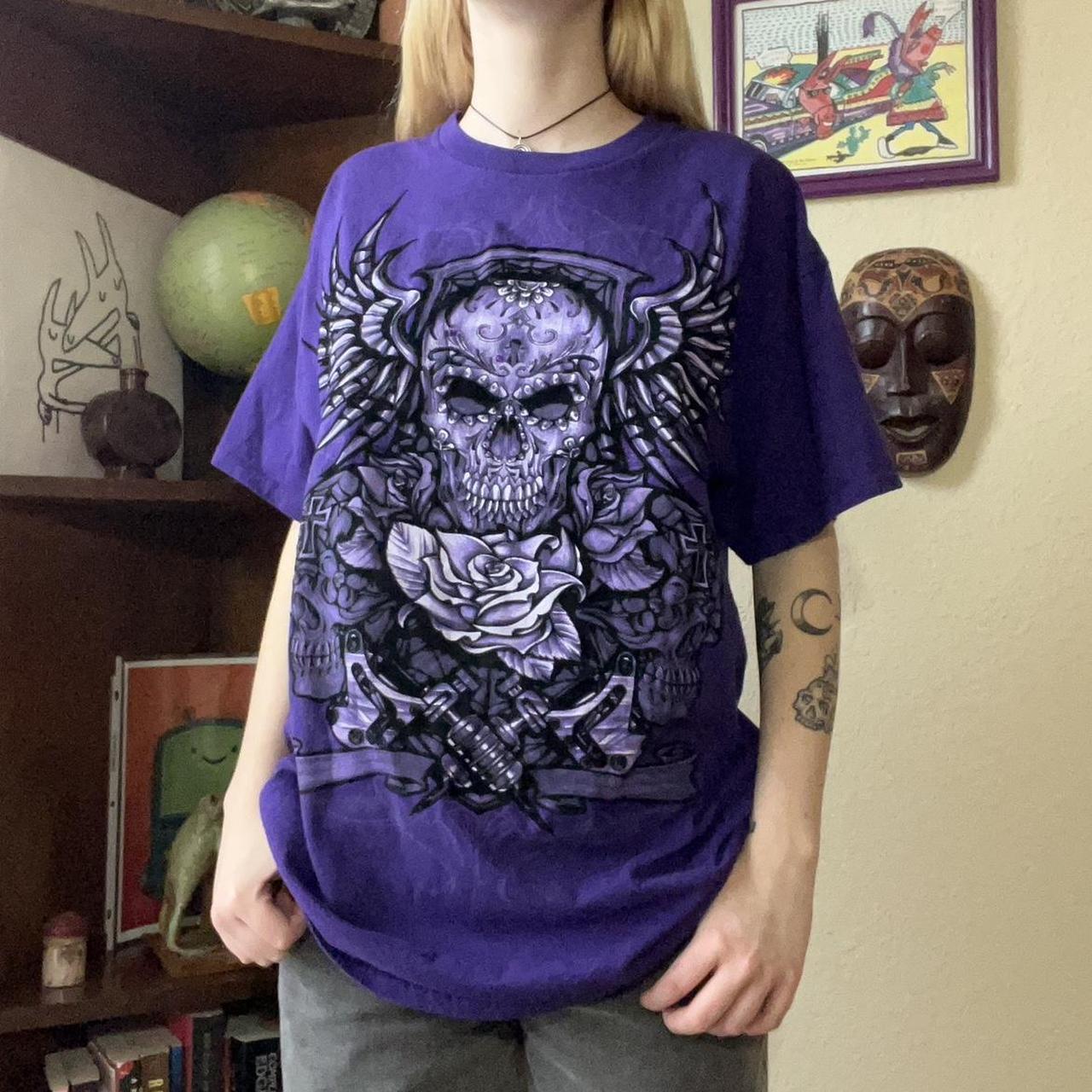 dopeeee purple y2k skull graphic tee - awesome print... - Depop