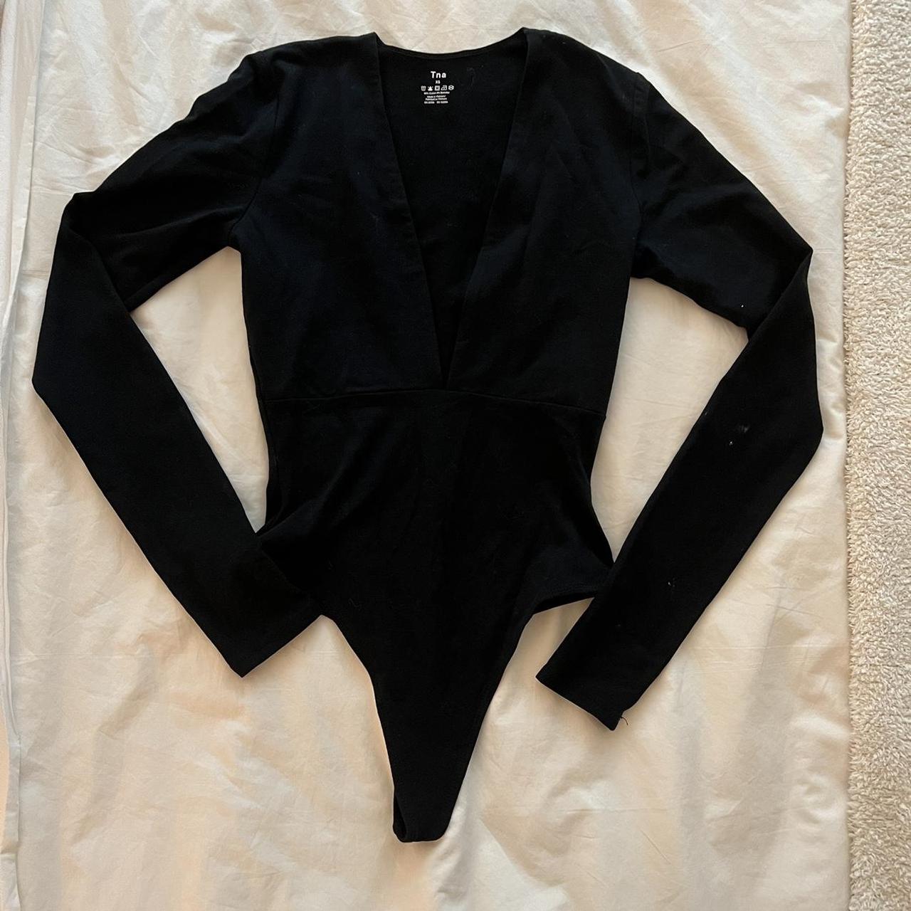 Aritzia TNA deep V black bodysuit size XS - Depop