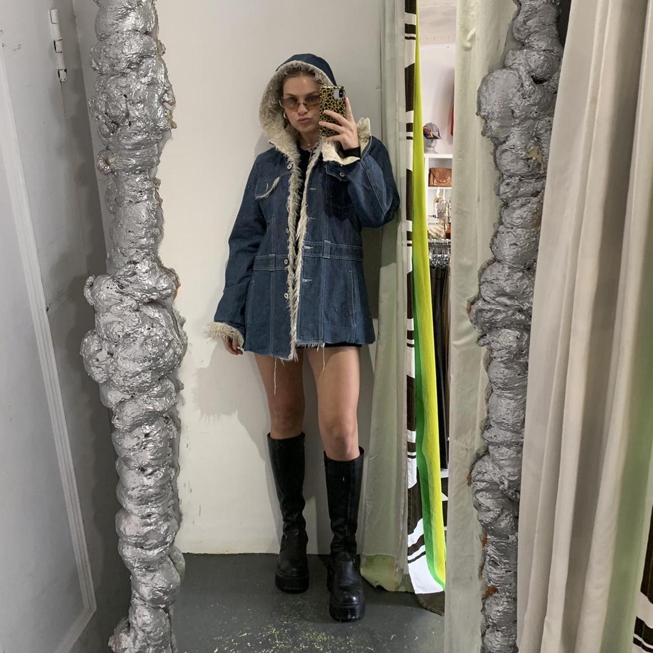 Y2K denim and Fuax fur coat Brand: voodoo dolls... - Depop