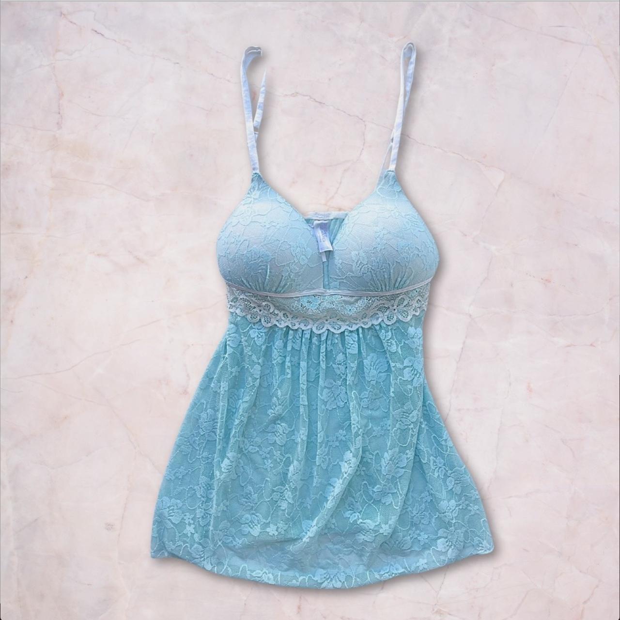Prettiest blue lace cami with built in padding and... - Depop