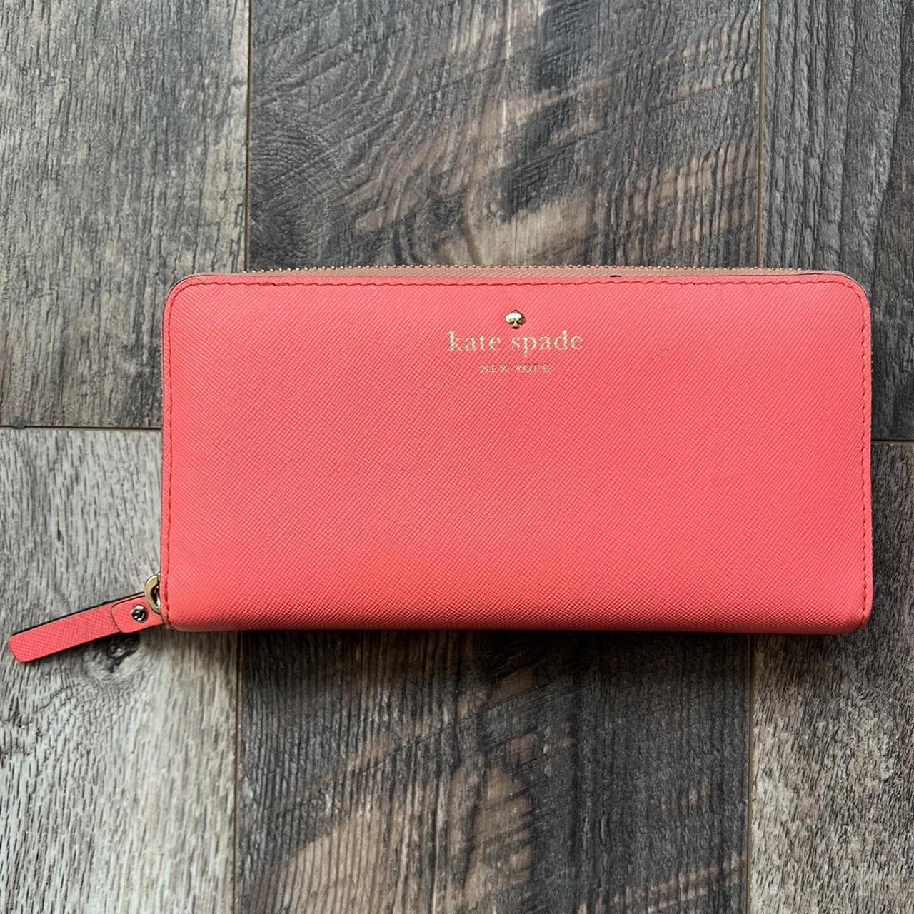 Kate Spade bright coral wallet Used with slight... - Depop