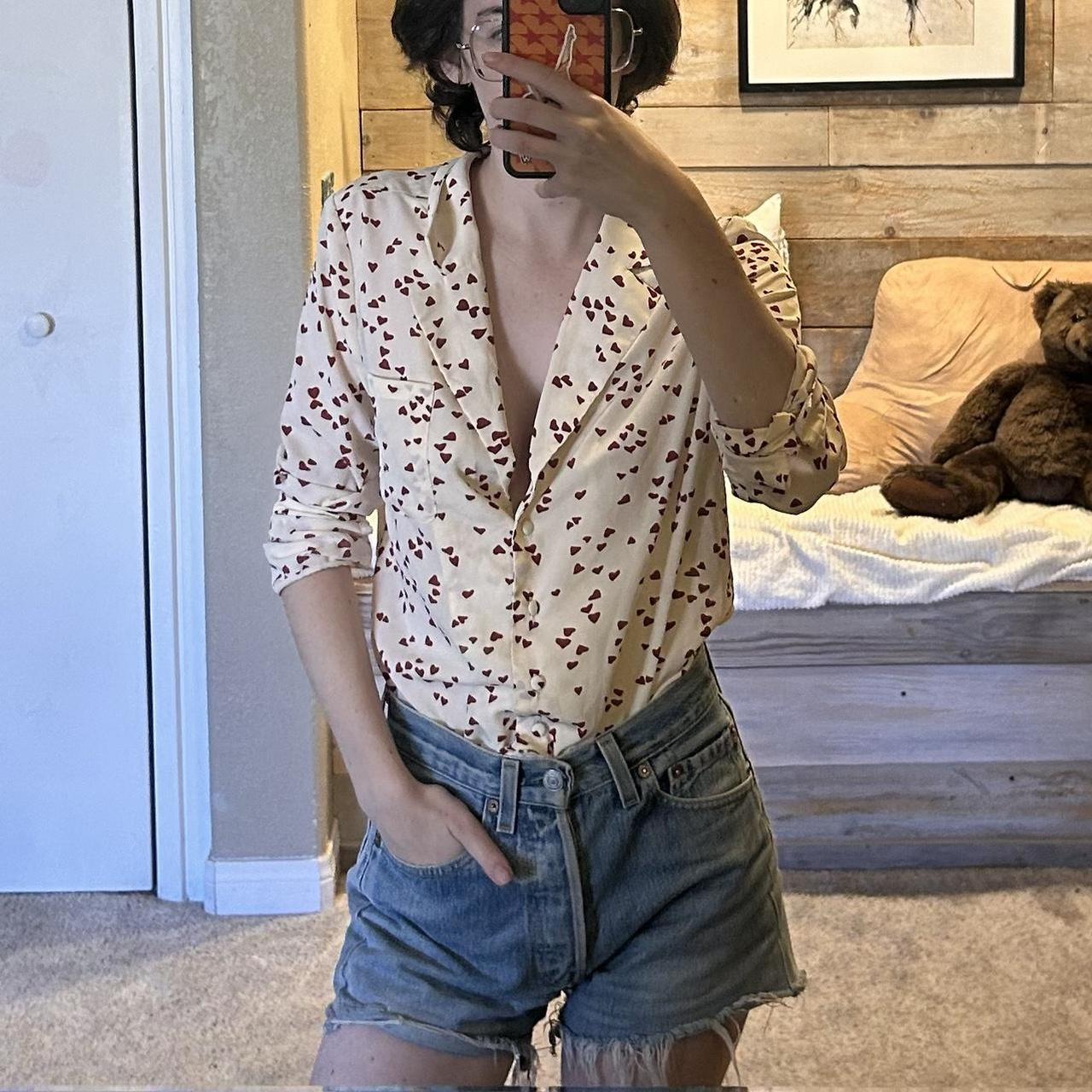 💌 heart patterned blouse 💌 - size small - brand... - Depop