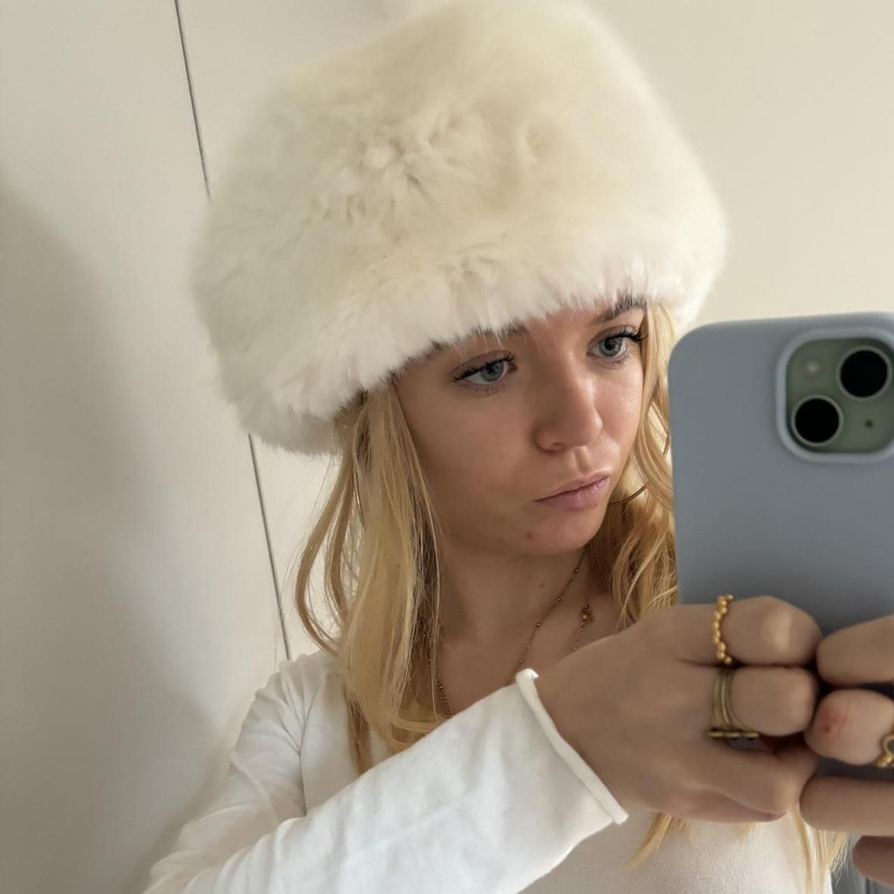 white fur hat- super warm comfy perfect for snow and... - Depop