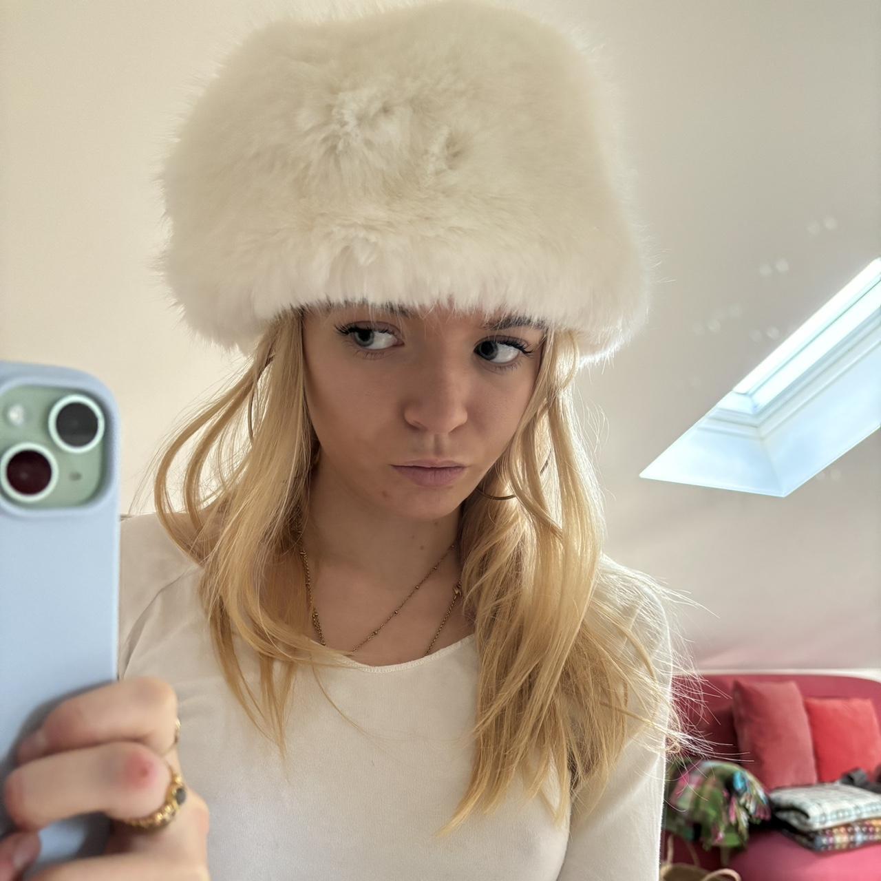 white fur hat- super warm comfy perfect for snow and... - Depop