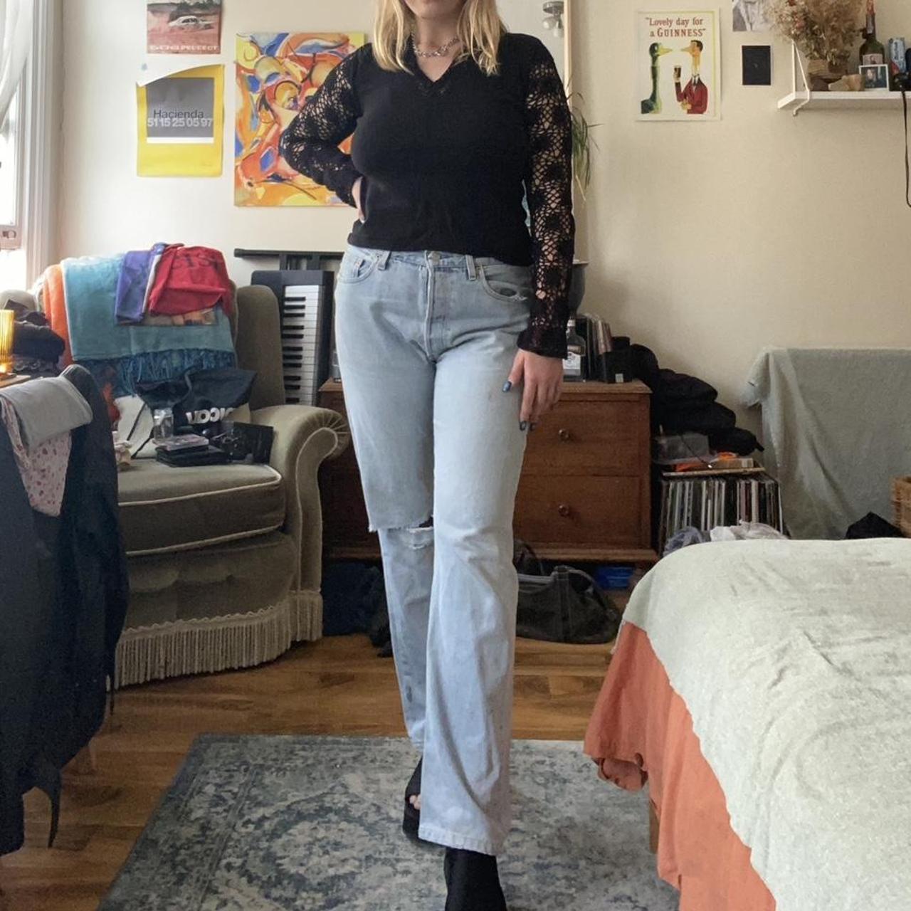 Sick Dkny jeans knitted jumper top with crochet... - Depop