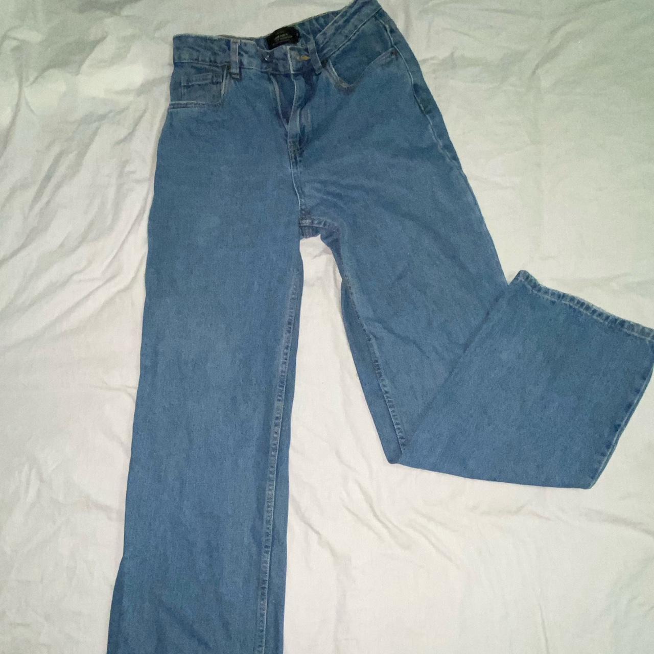 Wide leg blue jeans - veryy high waisted - size... - Depop