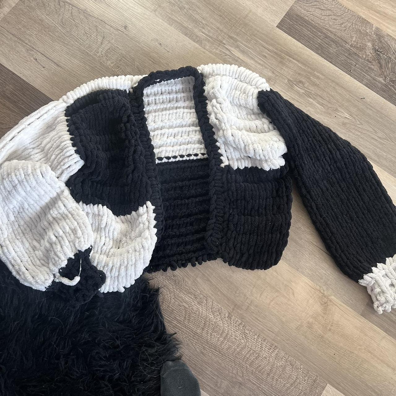 Handmade chunky crochet knit colorblock cardigan by... - Depop