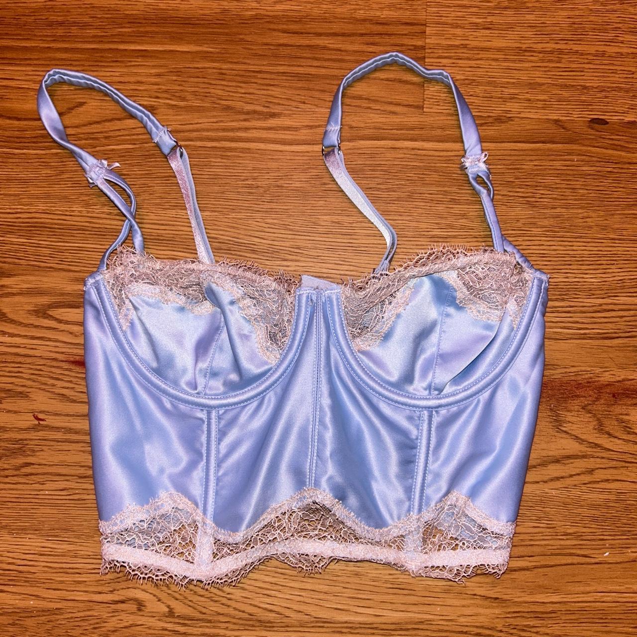 light blue deadstock victoria secret bustier top... - Depop