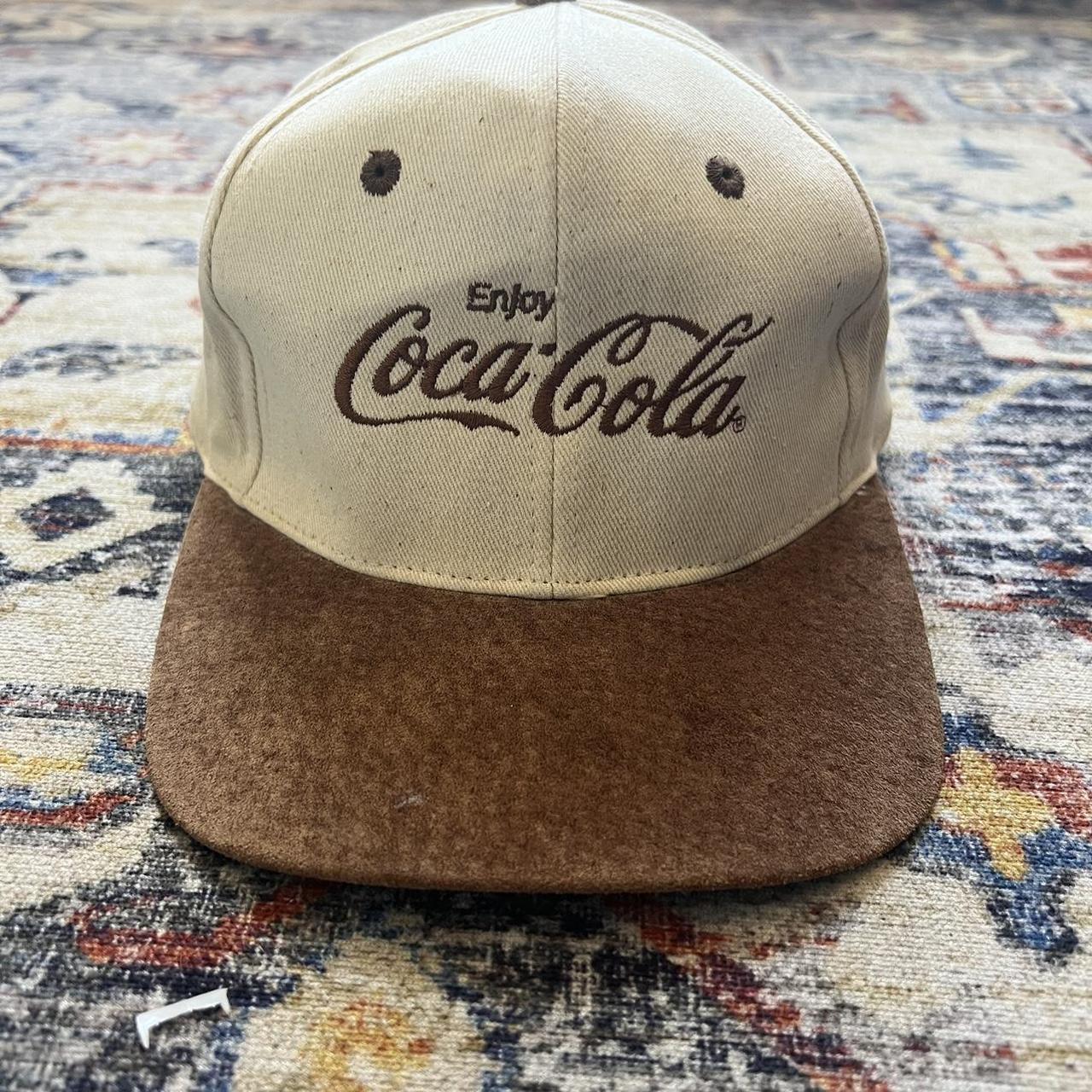 Vintage 80s Coca Cola hat Cream & Brown color way by... - Depop