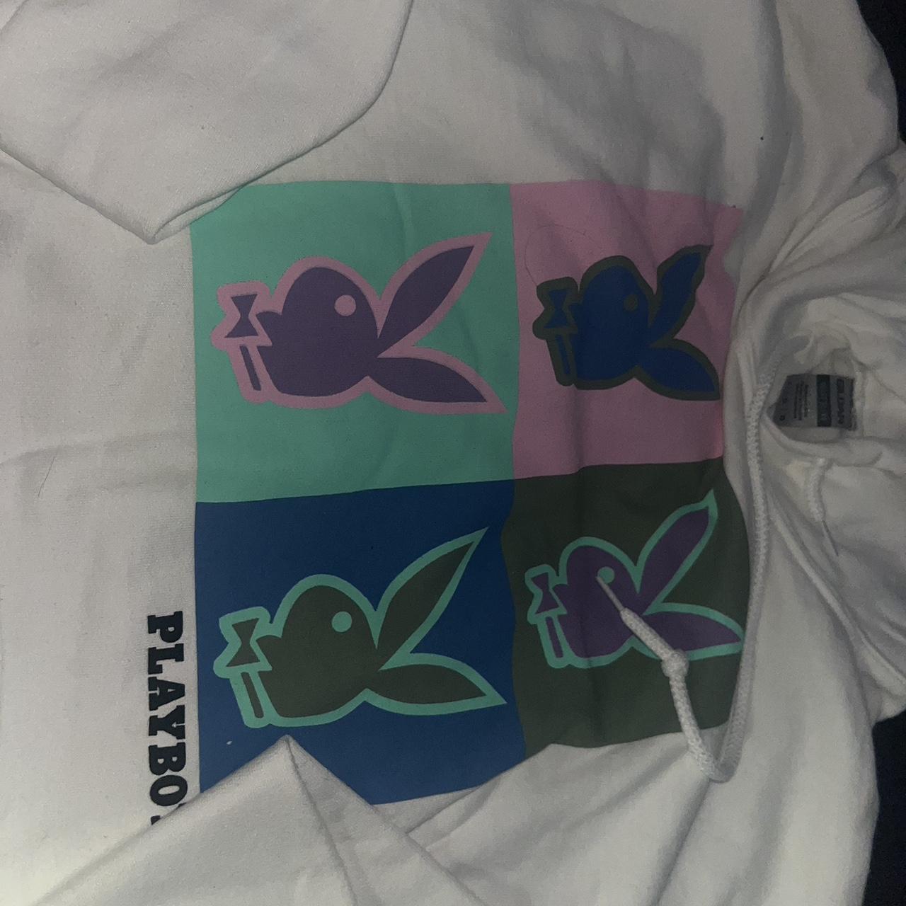 playboy white hoodie perfect condition never worn... - Depop