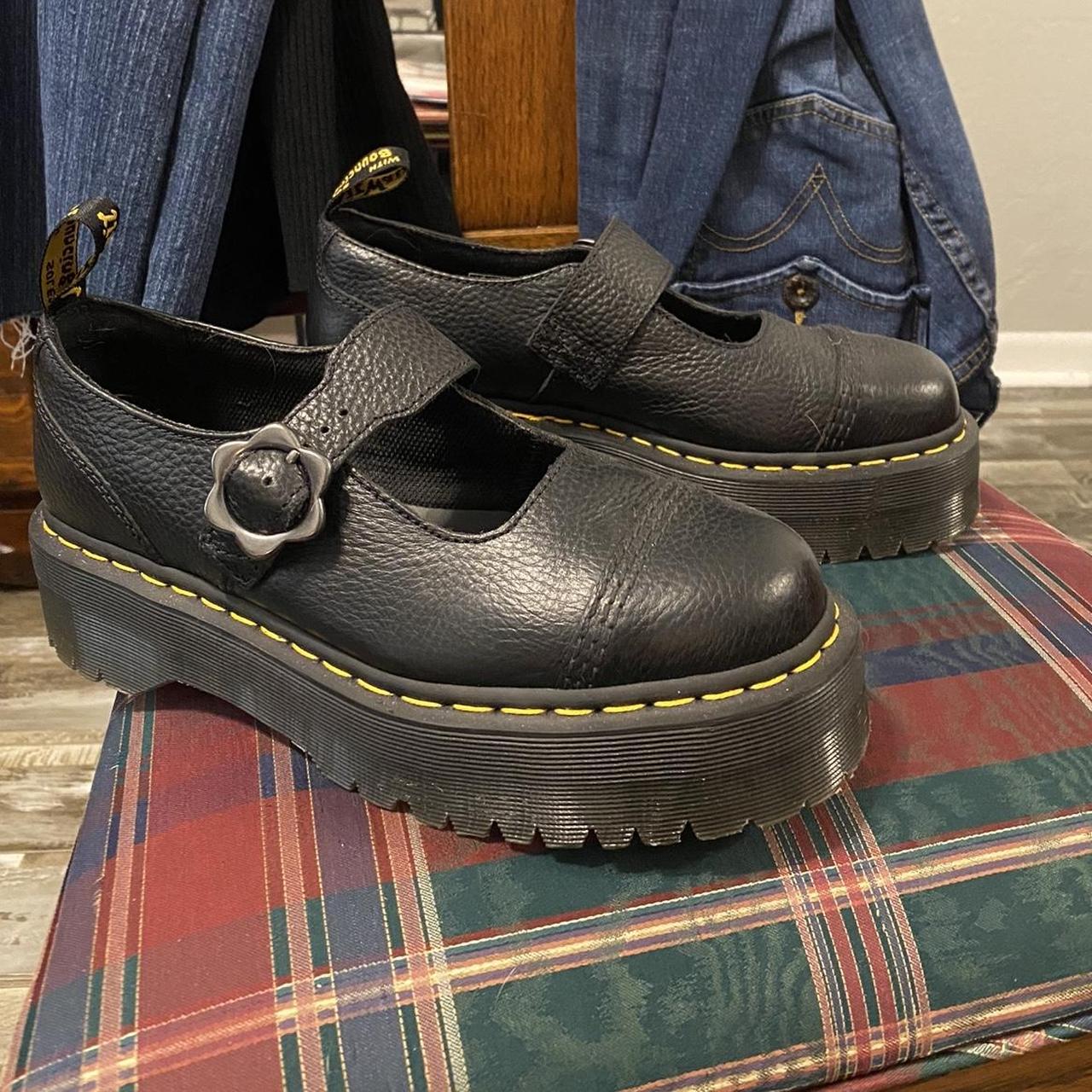 doc marten platform mary jane shoes with flowery... - Depop