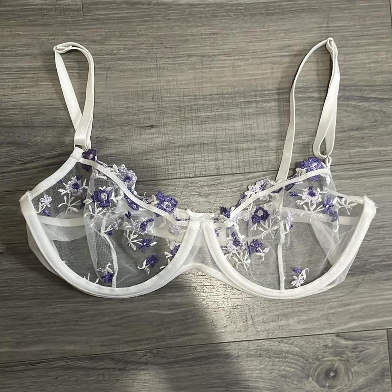 Floral Embroidered Sheer Bra ~Size small ~White &... | Depop
