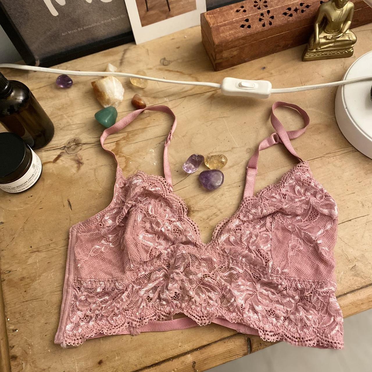 Lace wireless bra with strap detailing in rose pink... - Depop