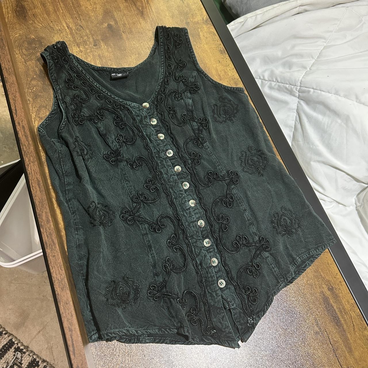 Dark green button up sleeveless renaissance... - Depop