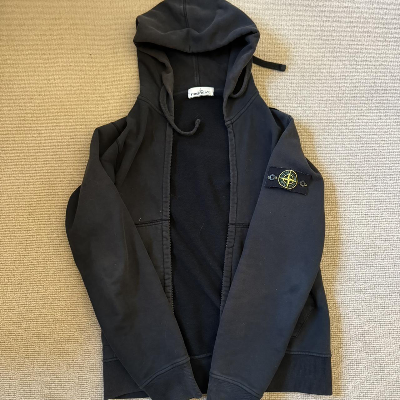 Small black zipped stone island jumper with hood | Depop Small black zipped stone island jumper with hood | Depop