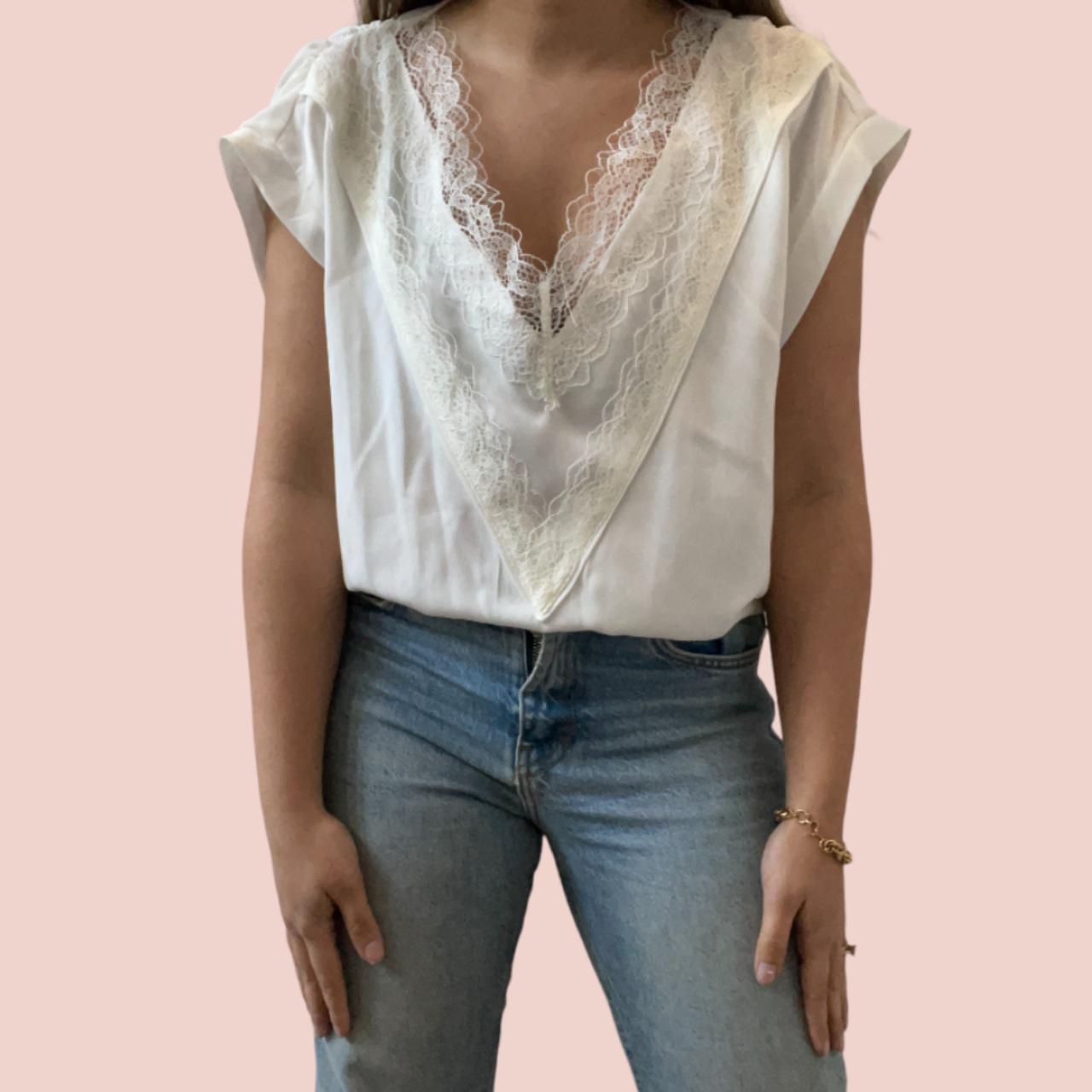Maje white blouse with v-neckline, gathered... - Depop