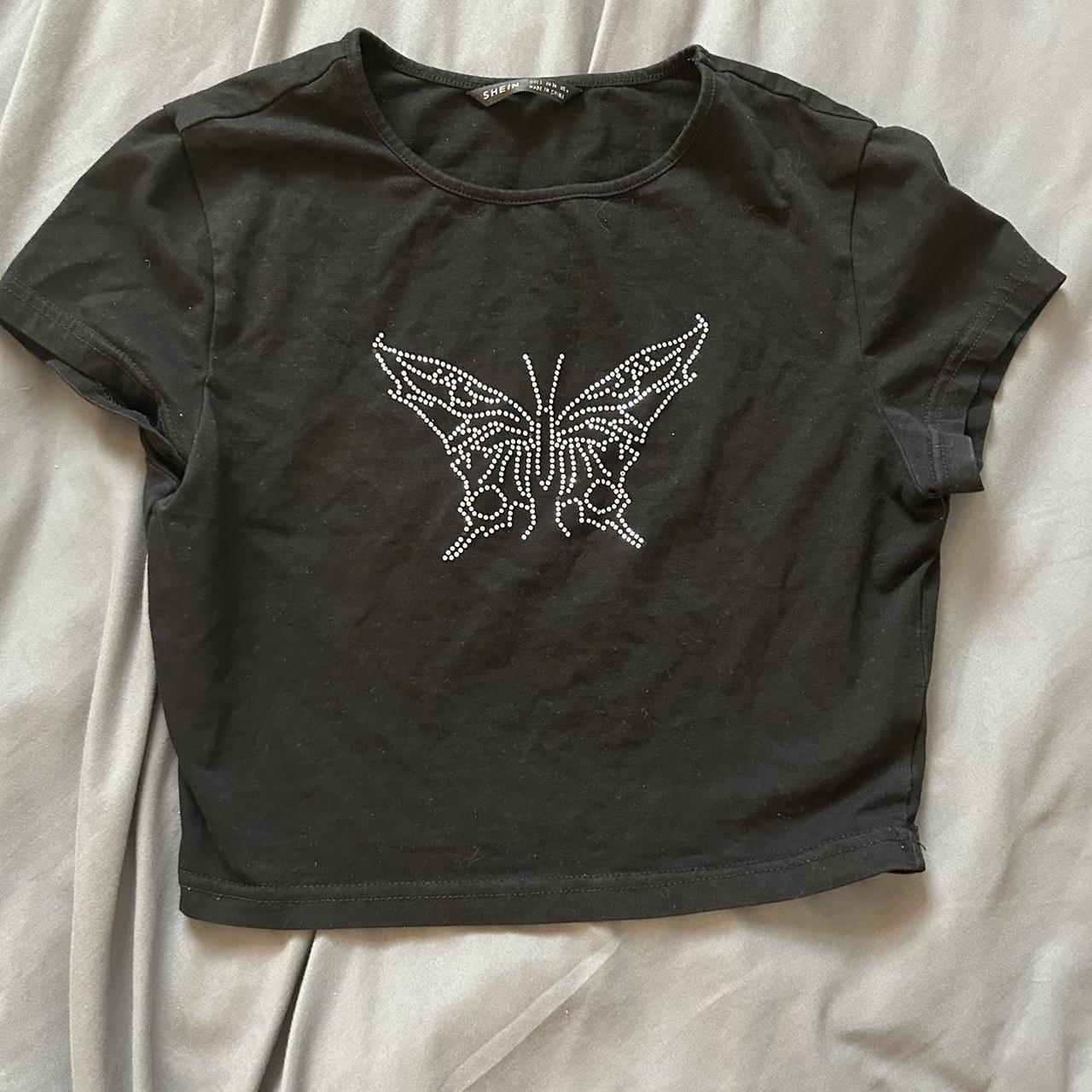 Black Rhinestone Butterfly Crop Top #butterfly... - Depop