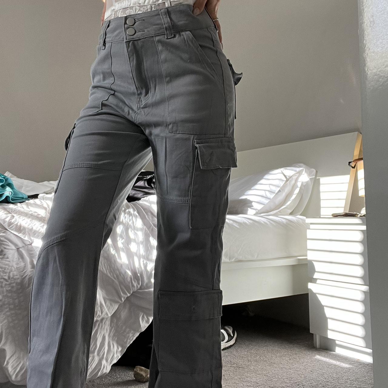 Cutest dark grey cargos so flattering , tight on the... - Depop