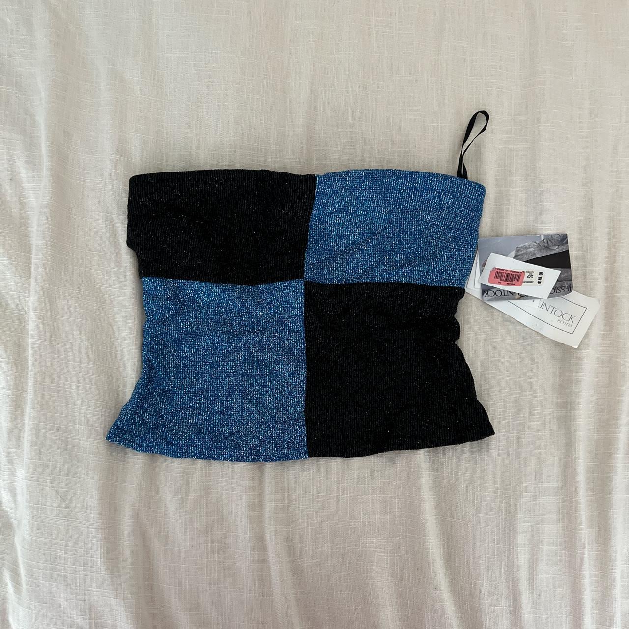 vintage disco esque checkered tube top in a stretchy... - Depop