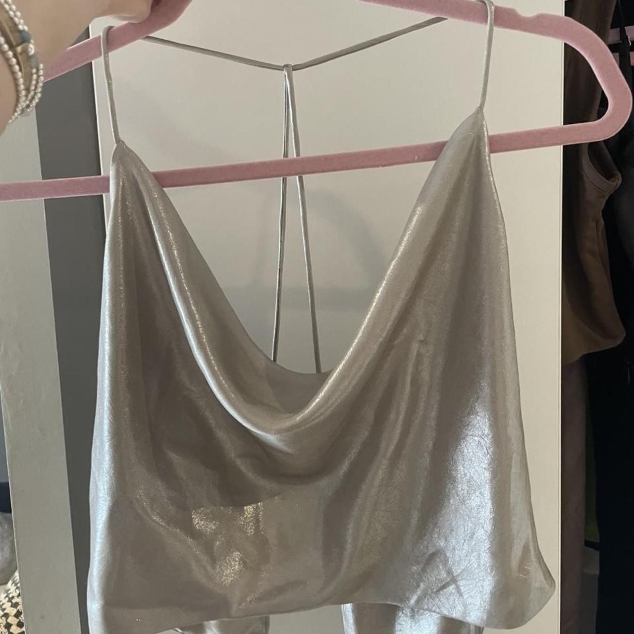 Silvery Gold Zara Cowl Neck Top Super Cute Clasp Depop