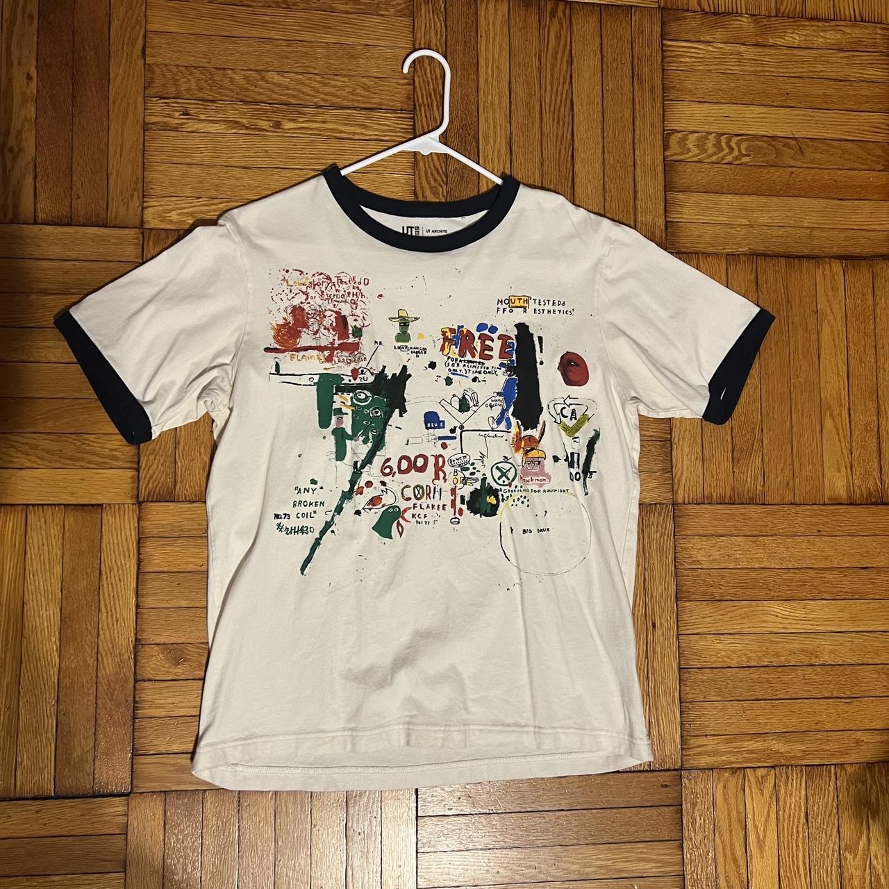 uniqlo jean-michel basquiat ringer tee. sleeves and... - Depop