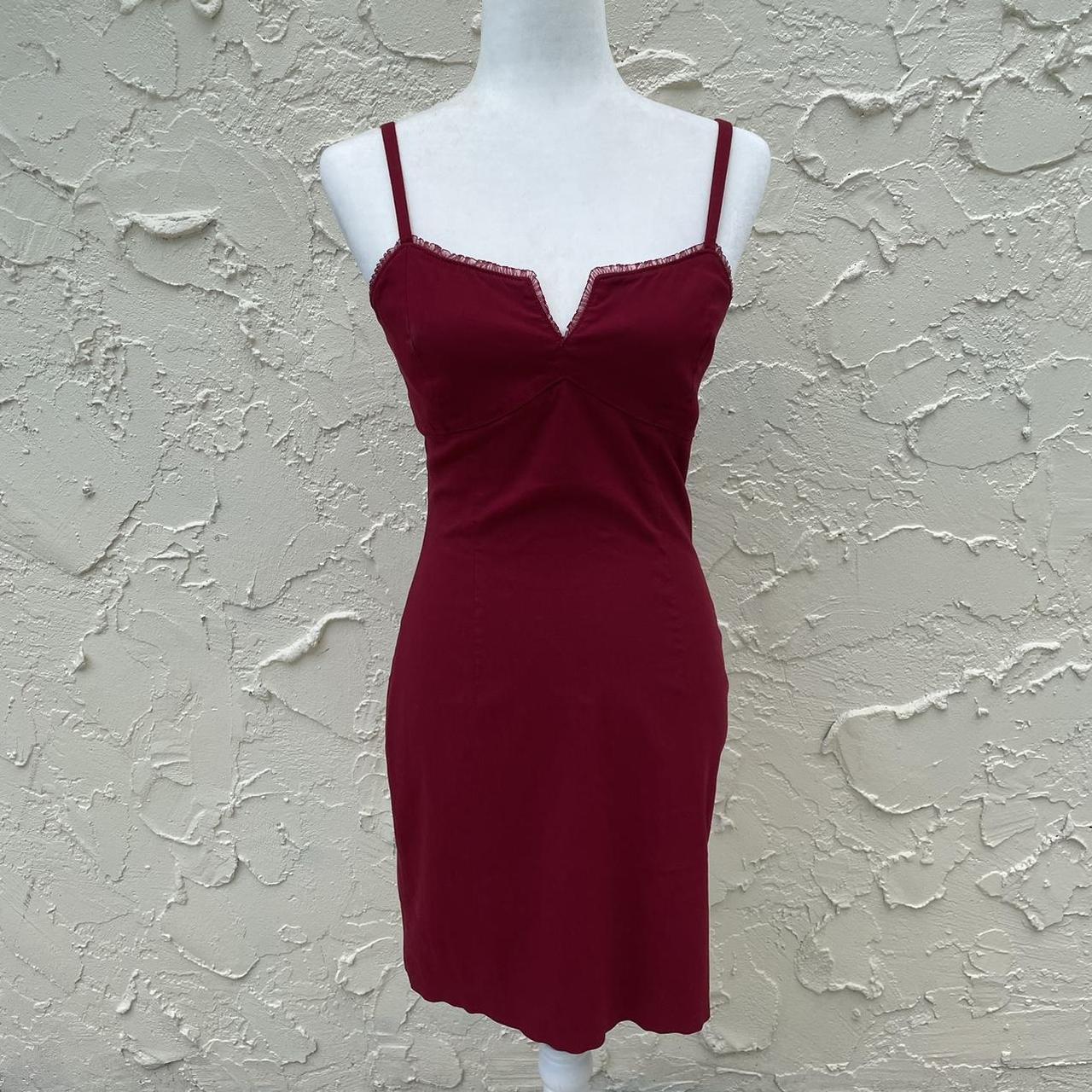 Express Women's Red and Burgundy Dress | Depop