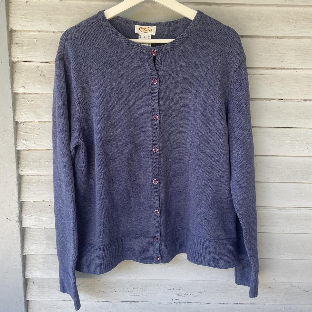 Blue Knit Cardigan Purple buttons Brand: Talbots... - Depop