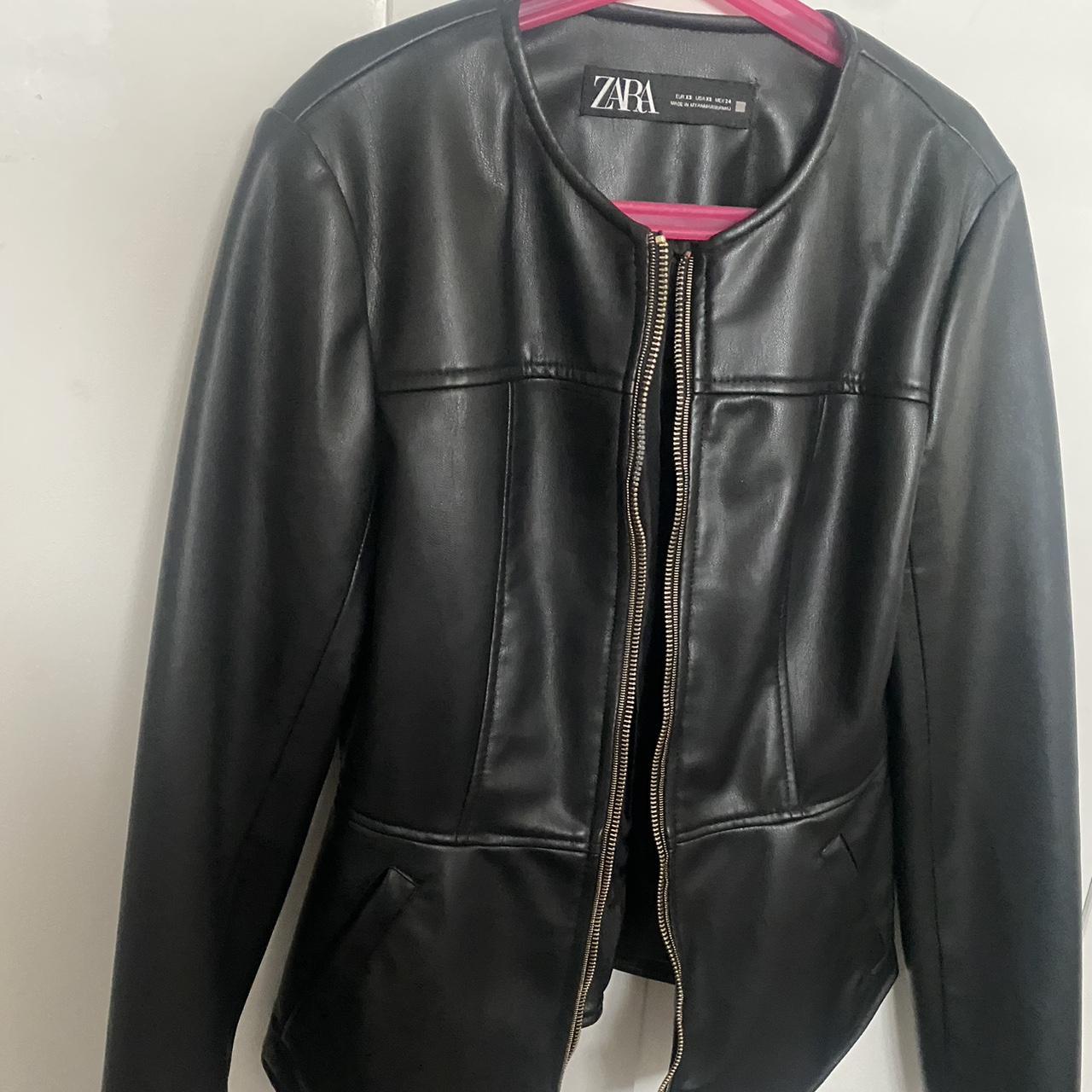 Zara black leather jacket Zip up leather jacket... - Depop