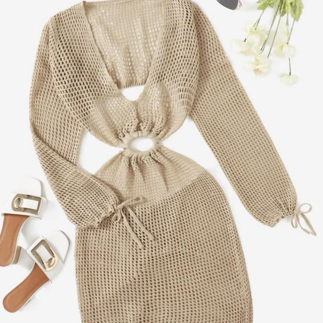 Beach cover up tan knitted Size small So... - Depop