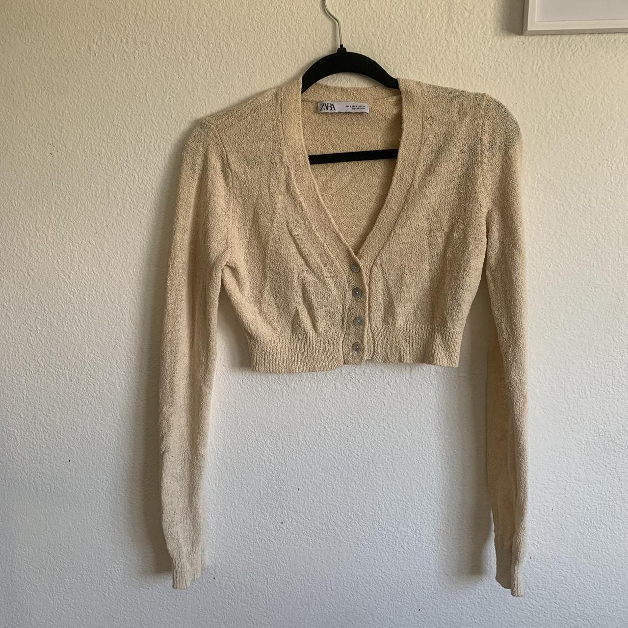 Zara beige cropped cardigan Size Small Used in... - Depop