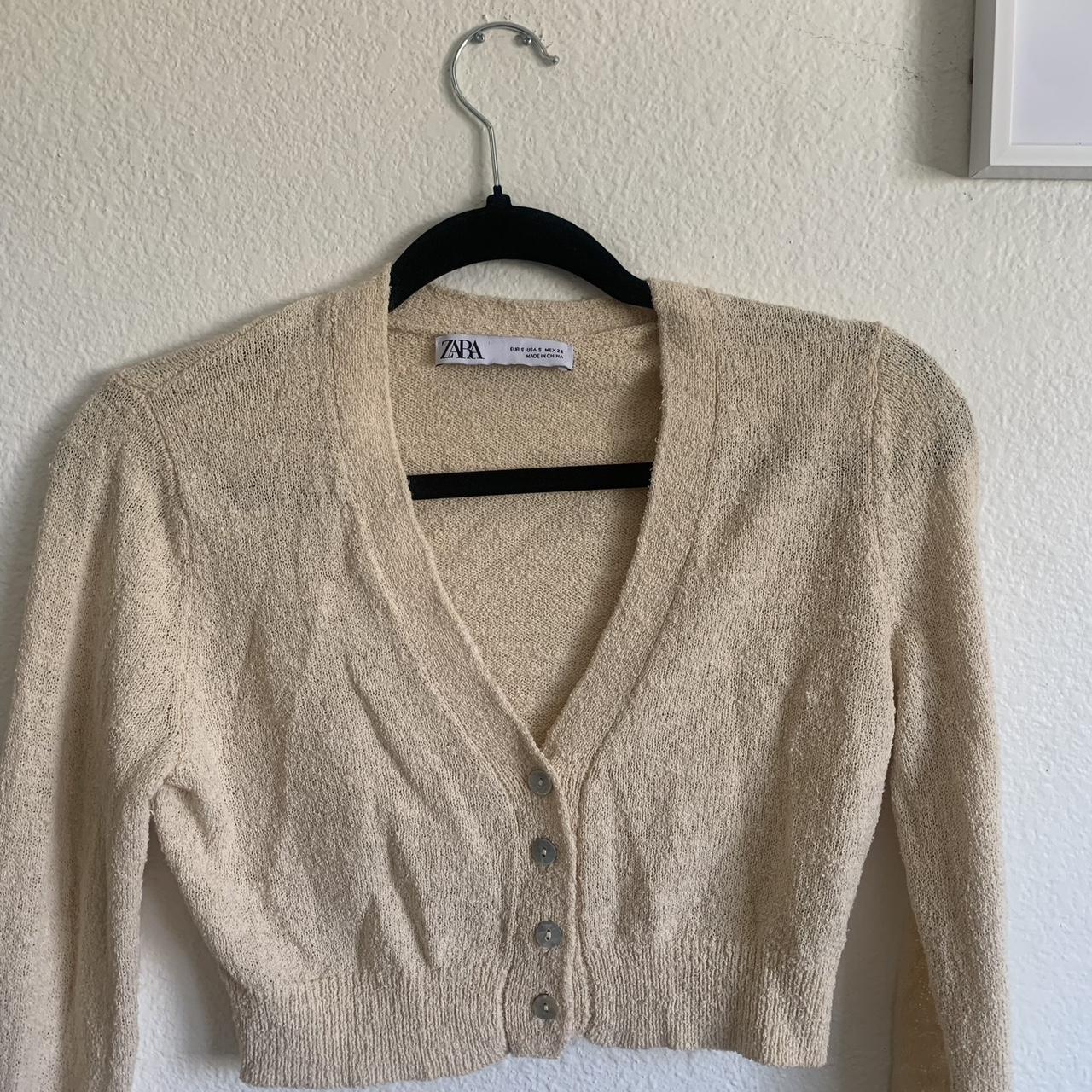 Zara beige cropped cardigan Size Small Used in... - Depop