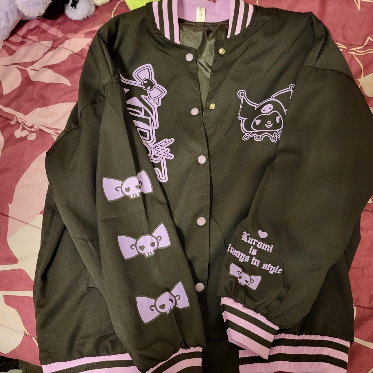 Kuromi baseball jacket, never worn. Oversize on me.... - Depop