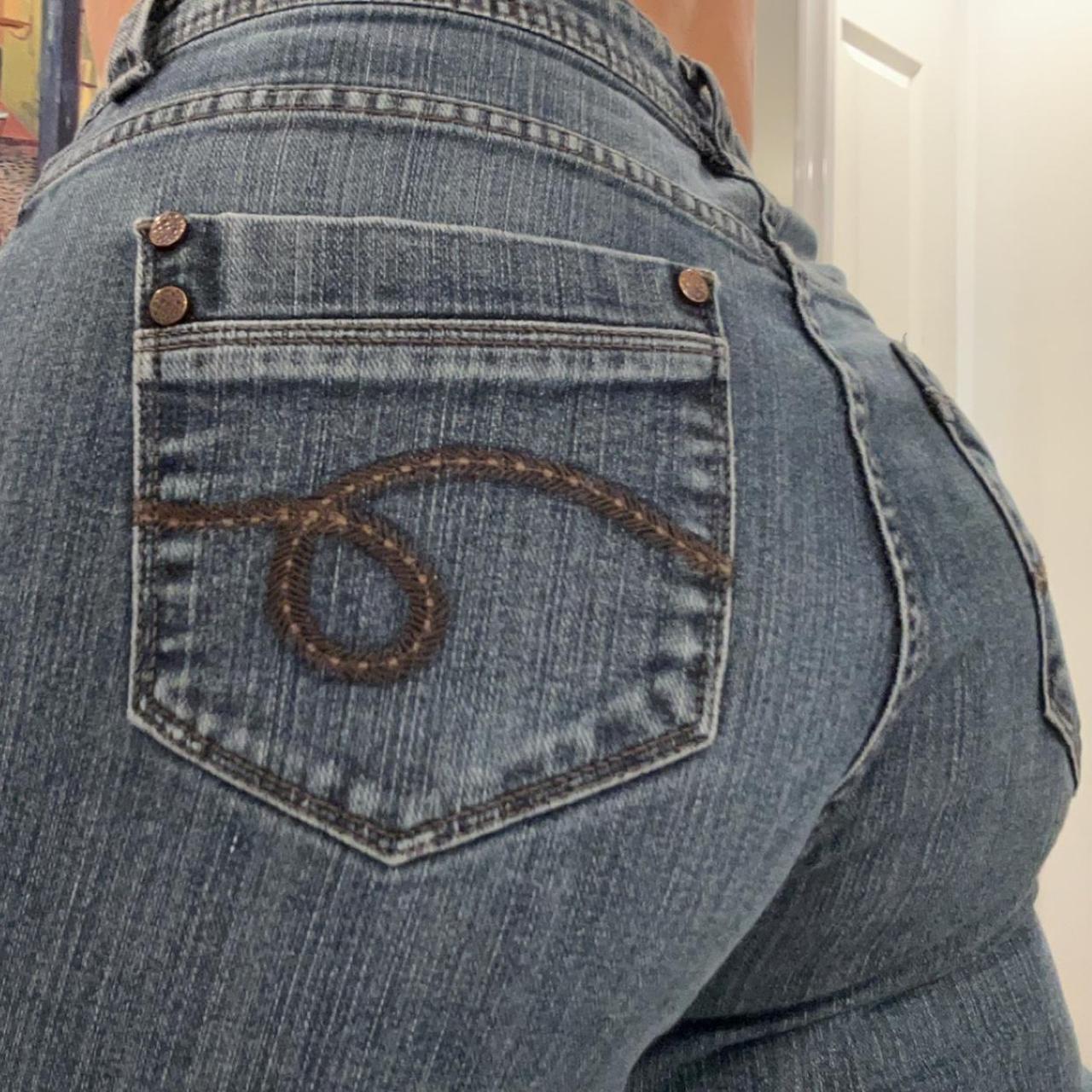 brown loop pocket design jeanz size 12 waist (17... - Depop