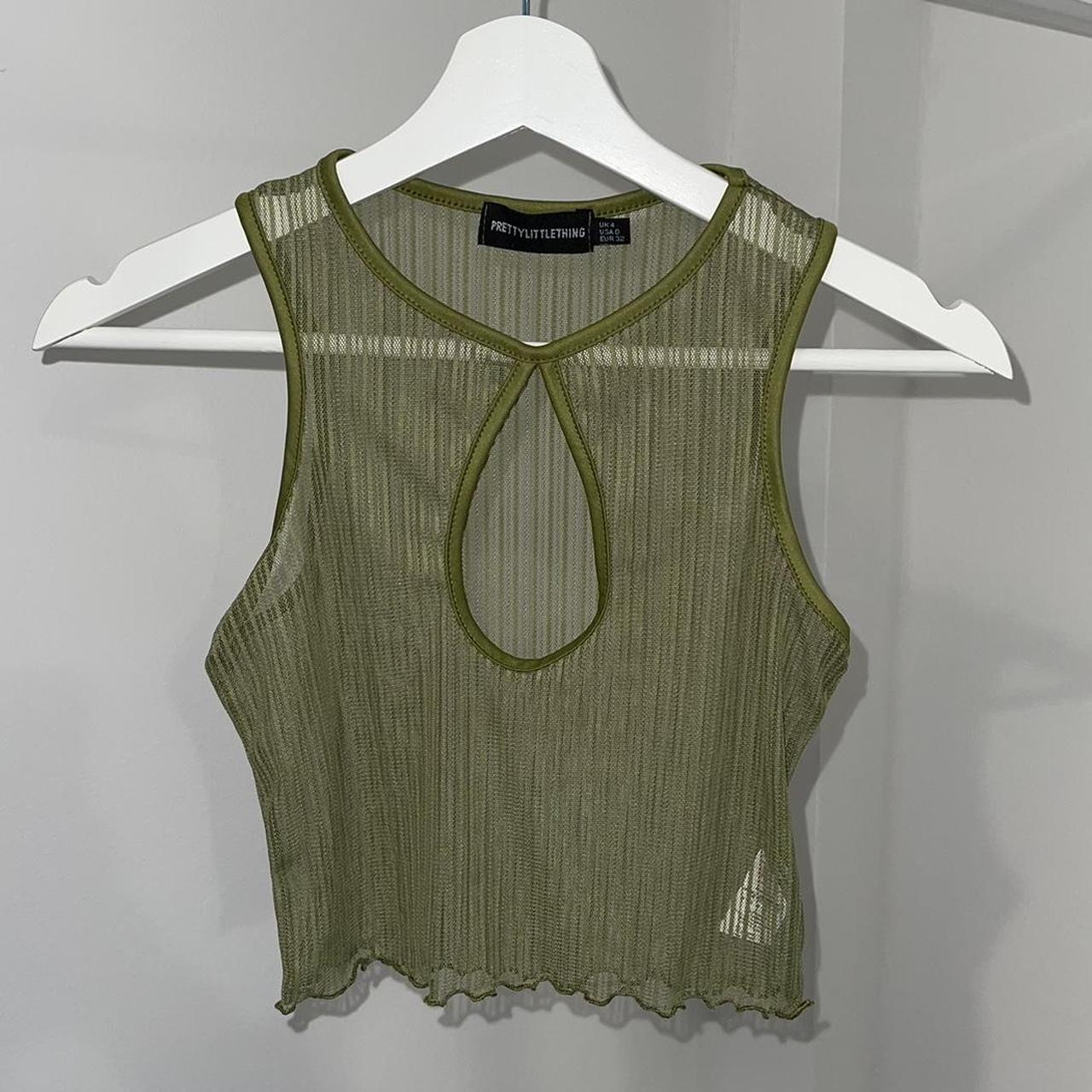 Plt green sheer crop top with cut out... - Depop