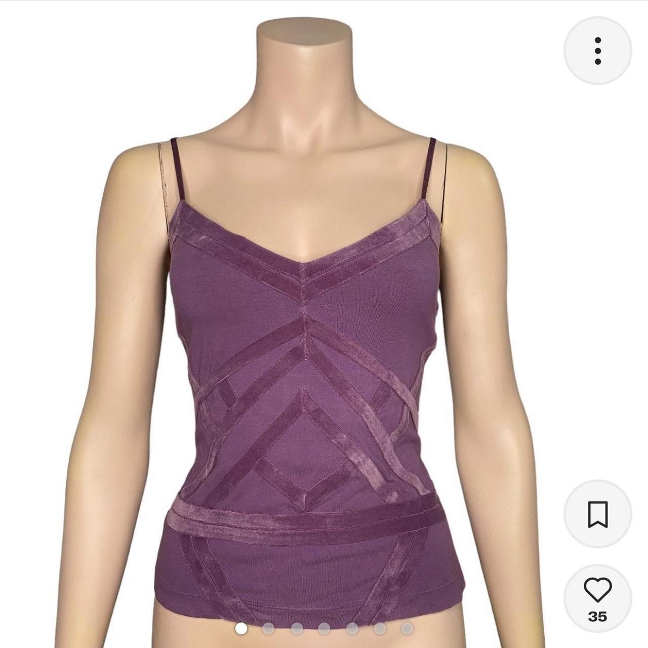 Violet top with velvet strap graphic decoration.true... - Depop