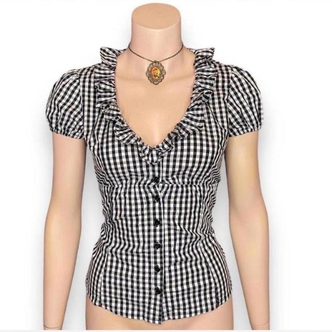 tight vintage gothic-blouse top with checks. Corsage... | Depop