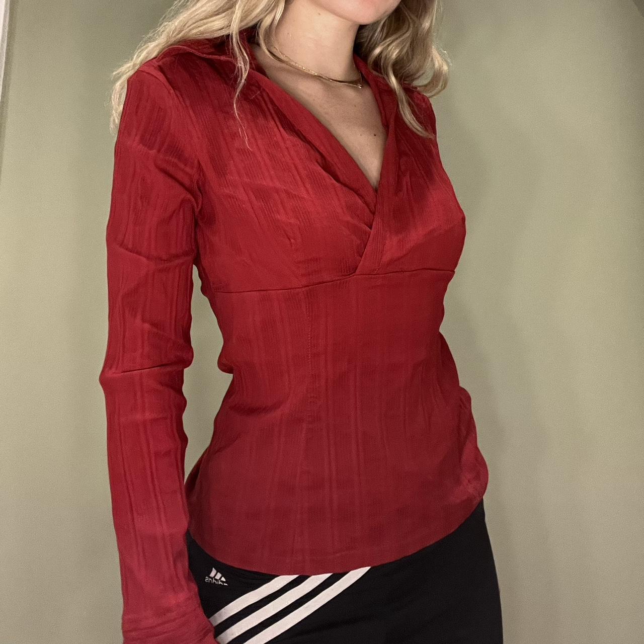 Gorgeous vintage red shirt ️ ribbed detail with... - Depop