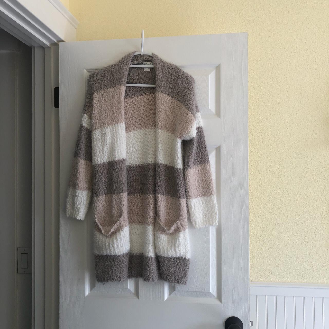 Multi colored open front cardigan# gray, white and... - Depop