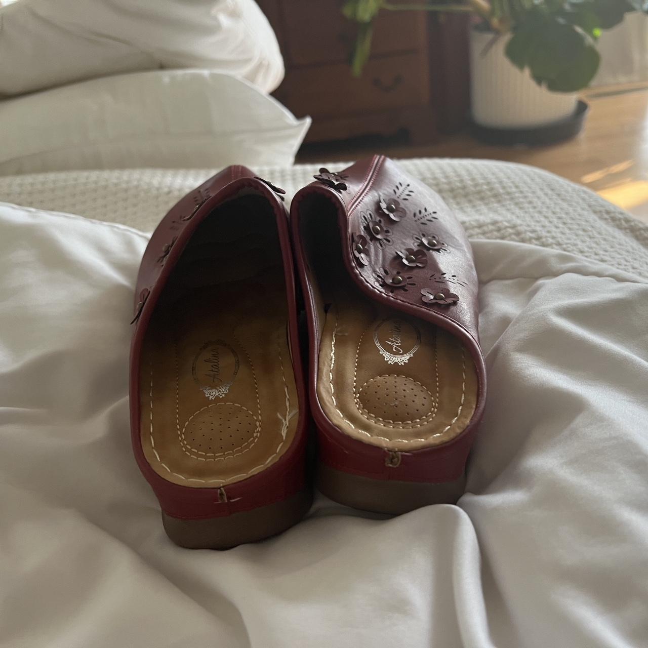 atalina wine red clog mule floral slip on shoes size... - Depop
