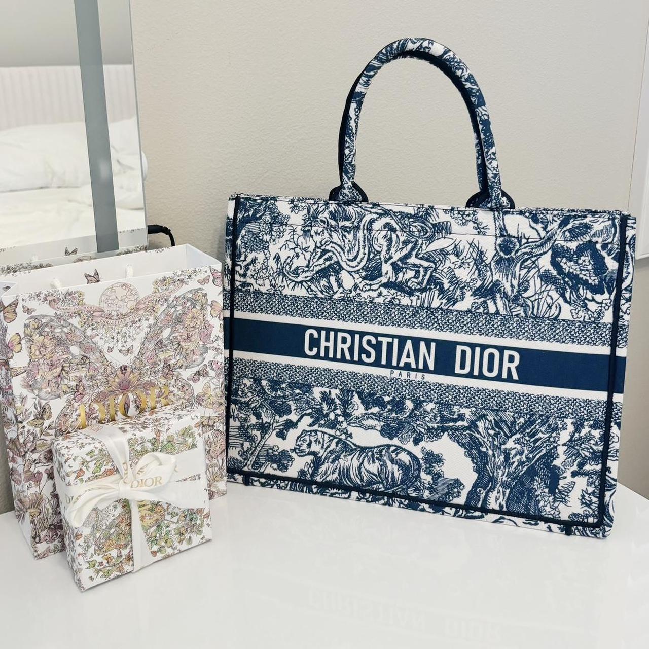 christian dior blue and white medium book tote bag "... - Depop