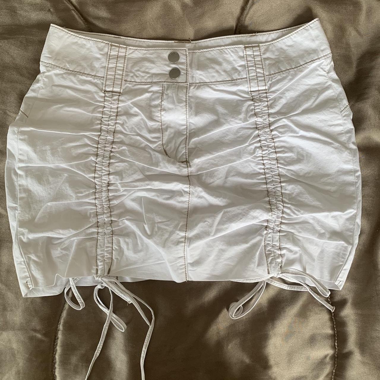white garage ruched mini skort with tie detailing... - Depop