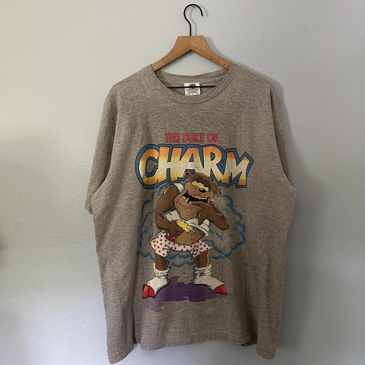 Vintage 90s The Duke Of Charm Humor Grey Tee Tagged... - Depop