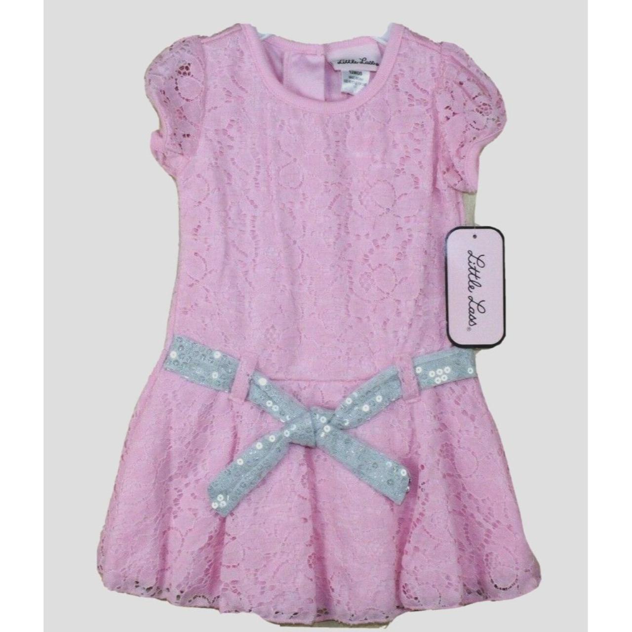 *Little Lass Pink Dress with Belt Gray Short sleeve... - Depop
