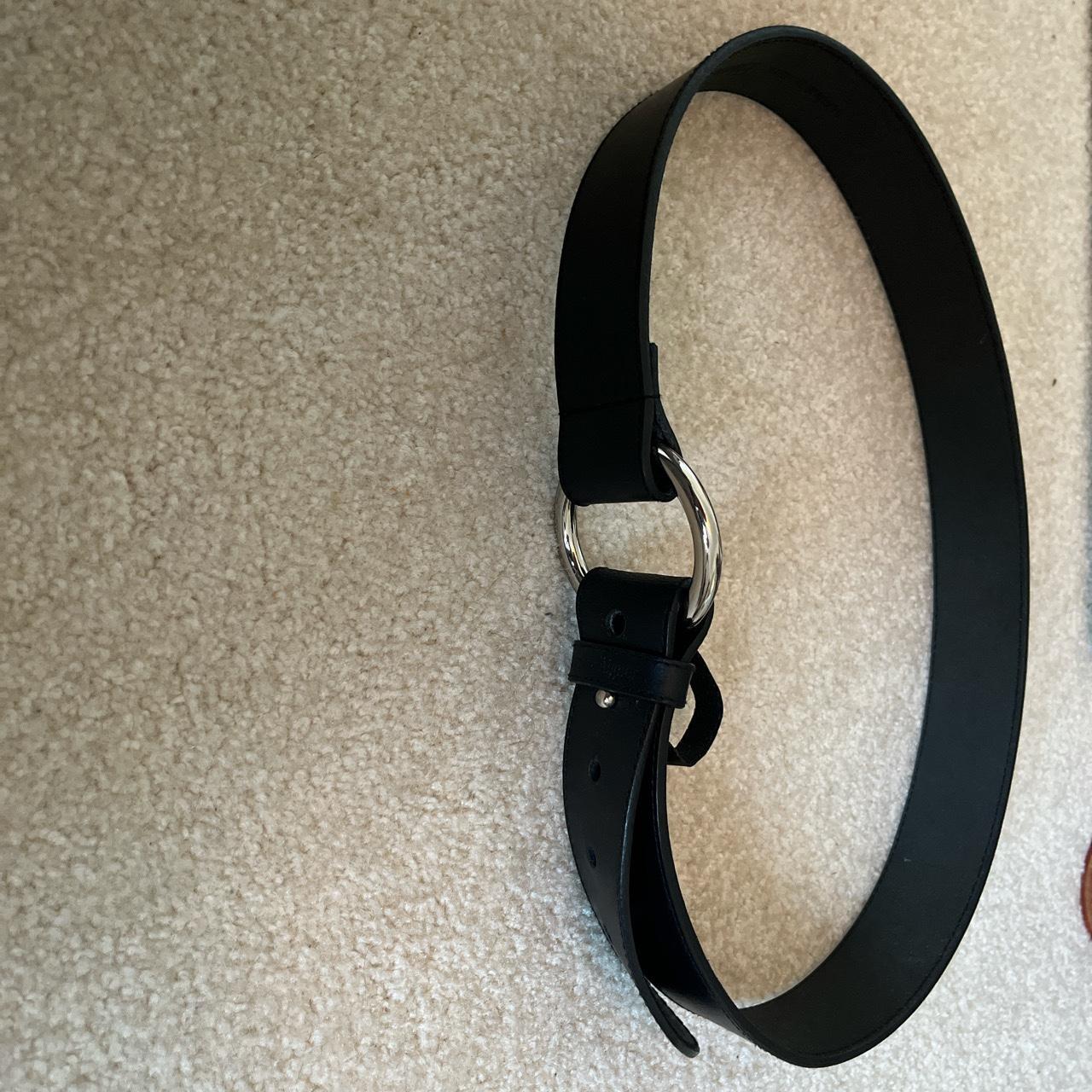 Etienne Aigner Vintage leather belt with silver hoop... | Depop