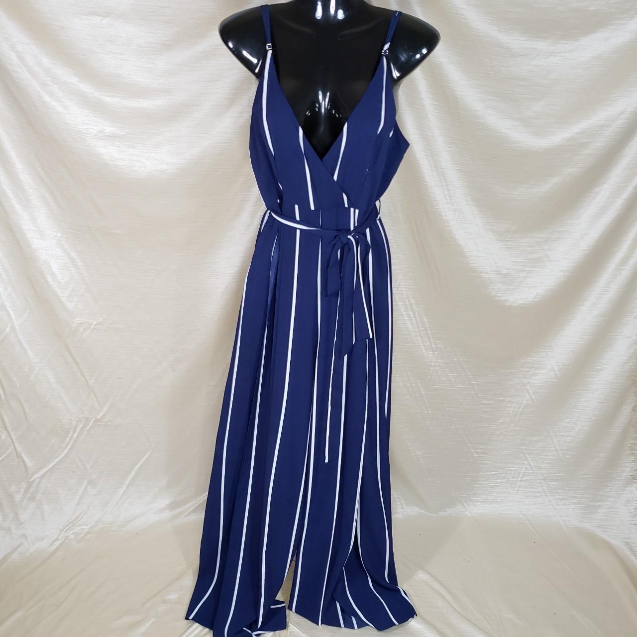 Macy's Women's Navy and White Jumpsuit | Depop